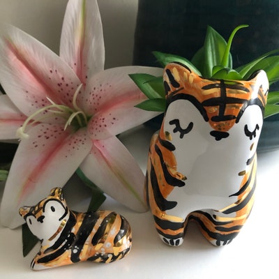 Tiger Planter Animal Planter Ceramic Tiger Tiger Lover - Etsy