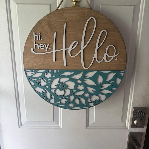 Hi Hey Hello Welcome Sign – Round Wooden Door Hanger – Seasonal Porch ...