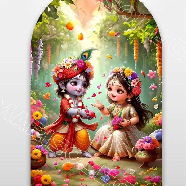 Krishna Theme Arch Backdrop Covers Baby Shower Double-sided Fabric ...