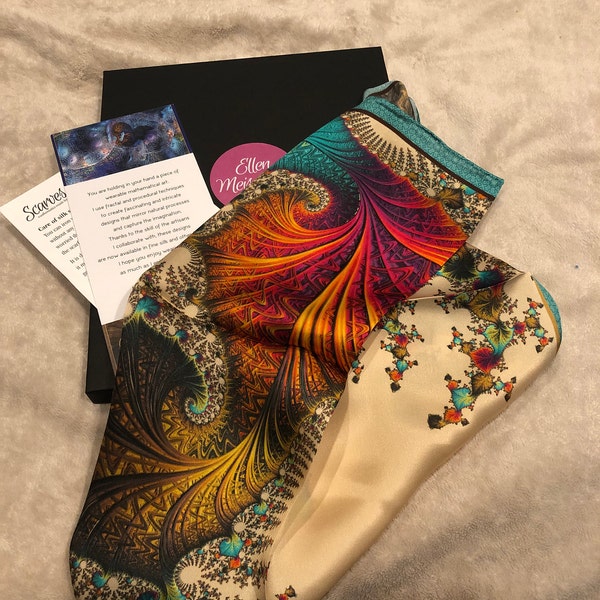 Silk Neckerchief, "carnival Gold" Fractal Scarf, 16" Square - Etsy