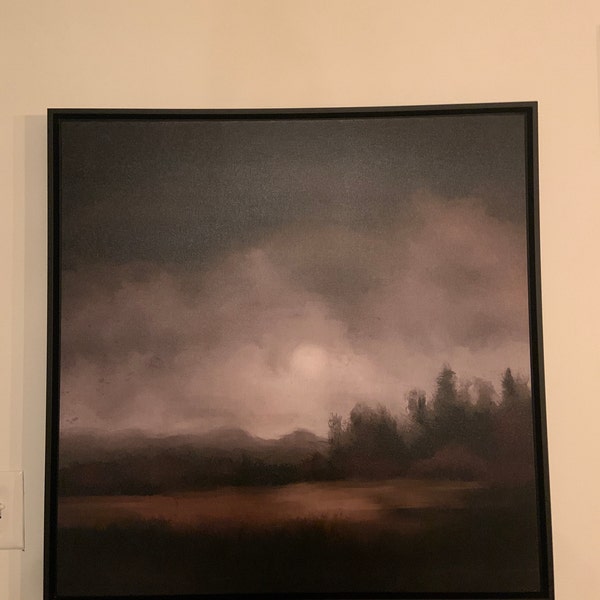 Dark Square Abstract Landscape Art Print, Large Moody Abstract ...