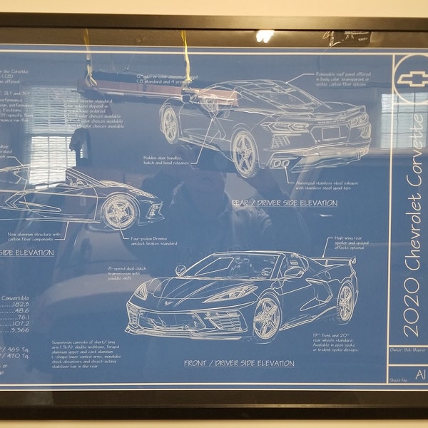 2020 Chevrolet Corvette Blueprint Poster 18"x24" (JPEG Image File ...