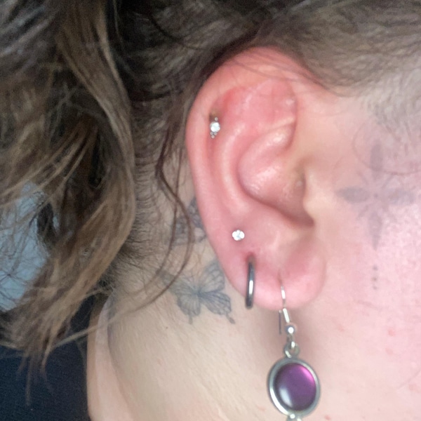 316l Surgical Steel STAR Vertical Labret, Eyebrow Bar, Rook Piercing, Cartilage Ring 1.2mm 16g ...