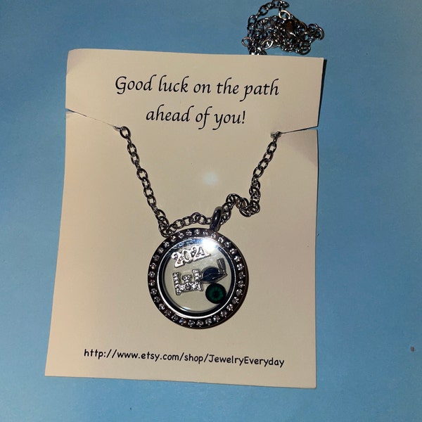 Graduation Floating Charm Locket Necklace, Medium Circle Locket, Class ...