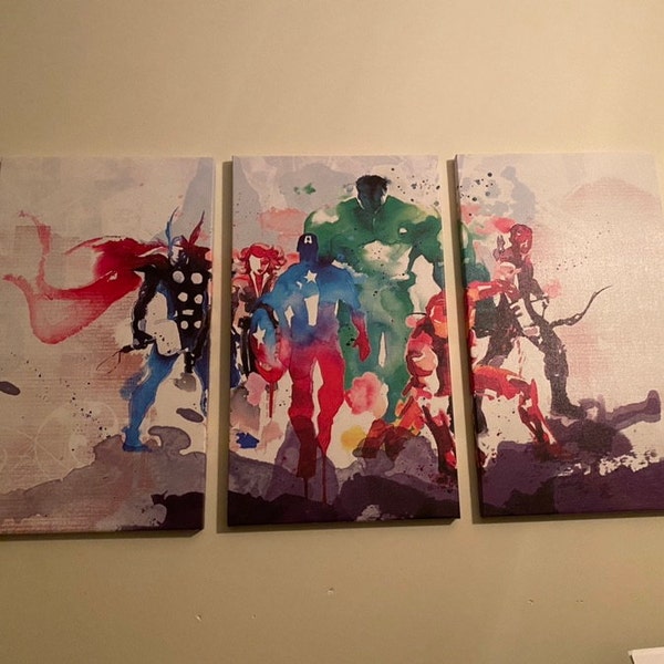 Framed Abstract Watercolor Marvel Avengers Super Hero Wall Canvas Art ...