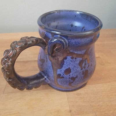 Tentacle Mug in Charcoal Black Glaze With Red Mottled Spots, Made to ...