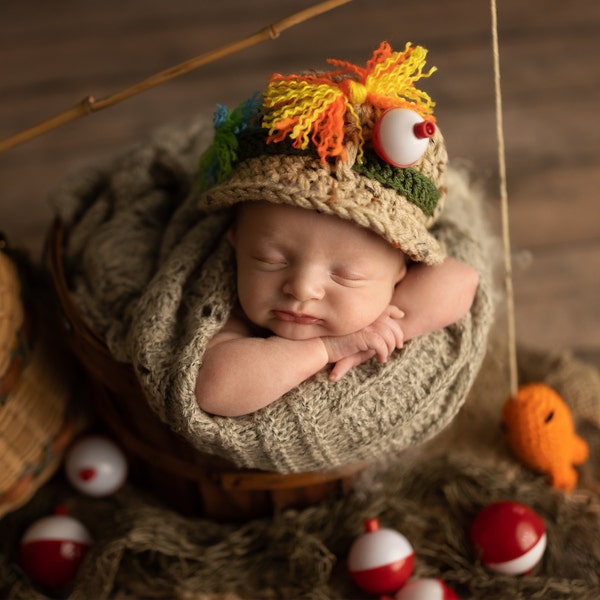 Baby Fishing Fisherman Hat W/fish - Newborn Fishing Hat - Fisherman Hat ...