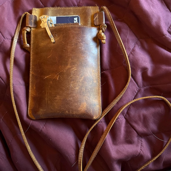 Personalized Leather Slim Phone Pouch | Mini Shoulder Bag | Card Holder ...