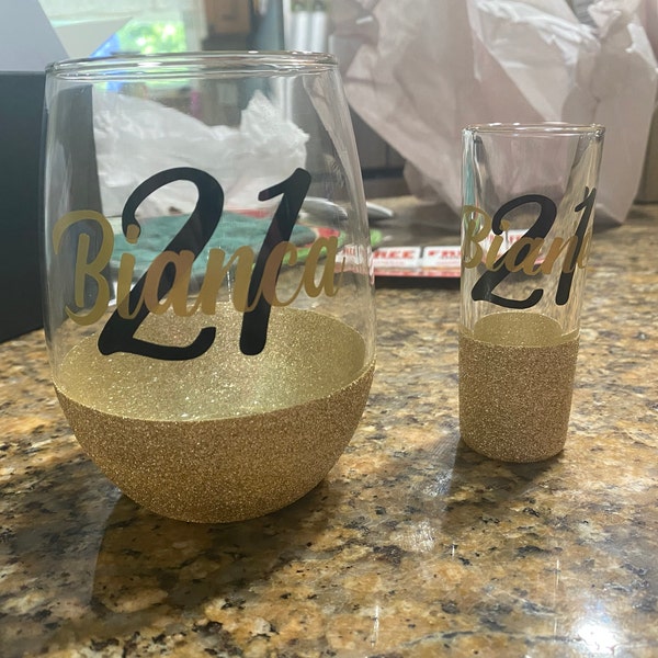 Glitter Wine Glass, 21st Birthday Wine Glass, Custom Shot Glass, 21st ...
