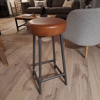 Charlie Tanner Chunky Square Frame Bar Stool With Leather Seat - Etsy