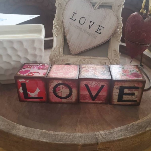 LOVE Wood Blocks, Valentines Day Decor, Heart Decor, Wood Blocks, Tier ...