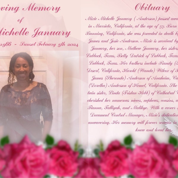Funeral Program 17x11editable Template TRIFOLD Womens Purple in Loving ...