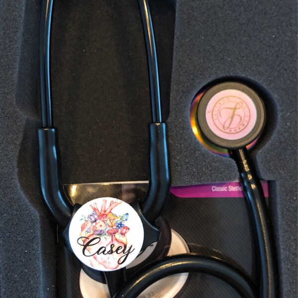 Littmann Stethoscope ID Tag, Personalized Watercolor Flower Heart ...