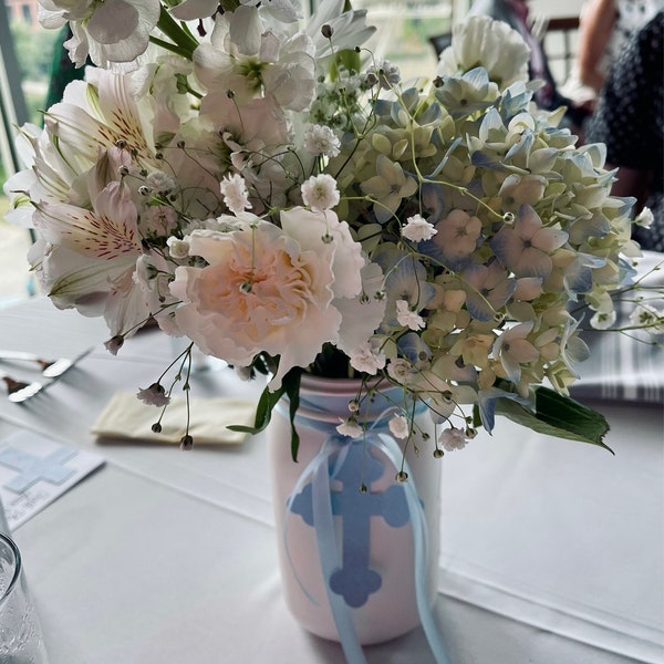 Baby Boy Baptism Decorations / Rustic Christening Cross Centerpiece ...