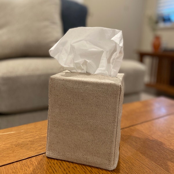 Linen Tissue Box Cover 100% Woven Linen With Cotton Muslin Lining ...