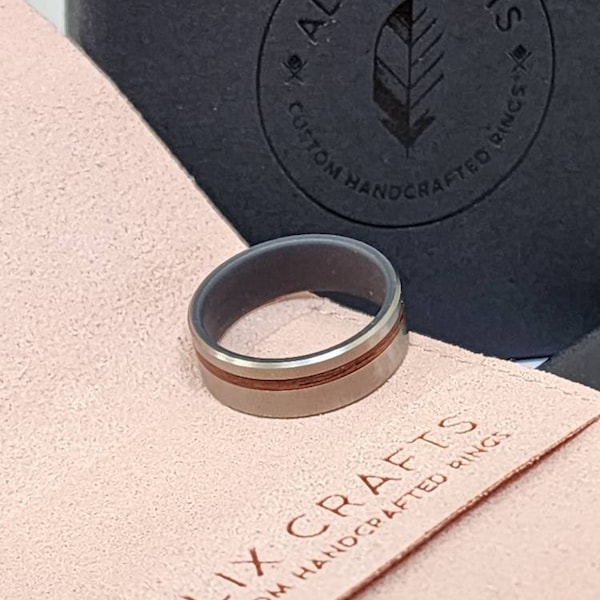 Pair of Wedding Rings and Rosewood Wood, Silver and Fire-blackened ...