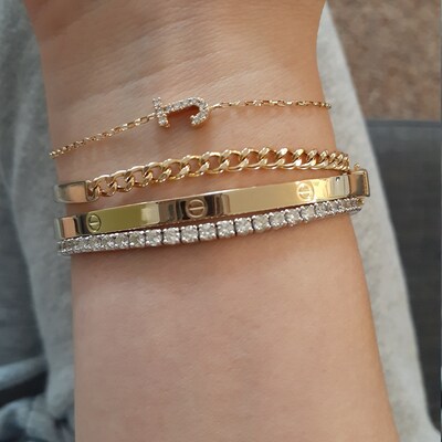 14K Solid Gold Vertical Line Ring With Zircon Flower Delicate - Etsy