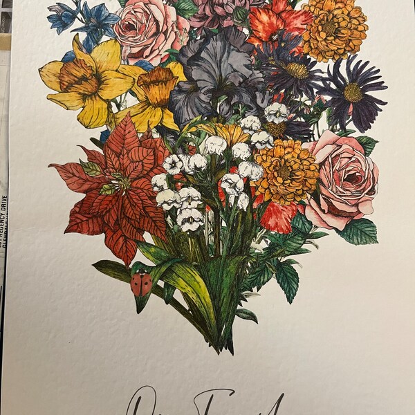 Personalised November Birth Flower Print / Birth Flower Hand Drawn ...