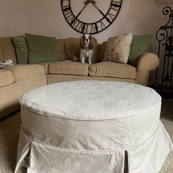 Round Ottoman Slipcover With Welt Cord and Pleats - Etsy