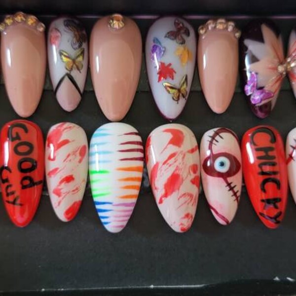 Bloody Chucky Halloween Press on Nails | Glue on Nails | Crystal Long ...