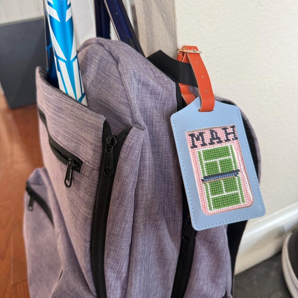 Personalized Tennis Court Needlepoint Canvas: Hand Painted Luggage Tag ...
