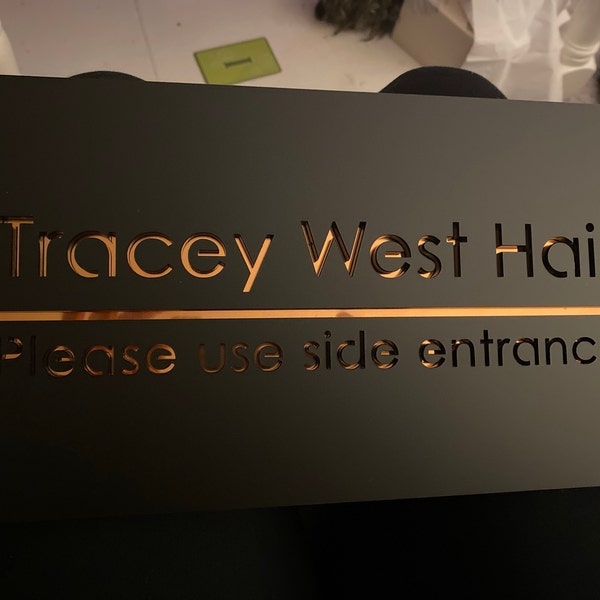 K Smart Sign | Laser Cut Matt Black & Copper Mirror Personalised Door ...