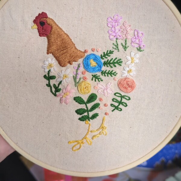 Floral Chicken Embroidery Pattern | Digital Download | Tutorial + Guide ...