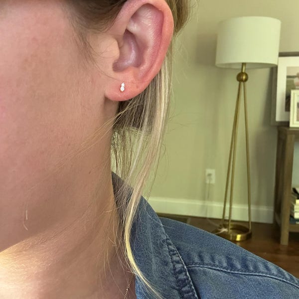 Tiny Two Stone Stud - Birthstone Stud - Sterling Silver Earring - Gold ...