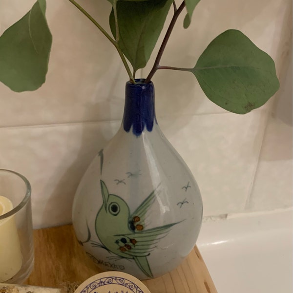 Bruce Cobb Cobalt Blue Glass Vase Lily Pad Pattern, Hand Blown 7” High ...