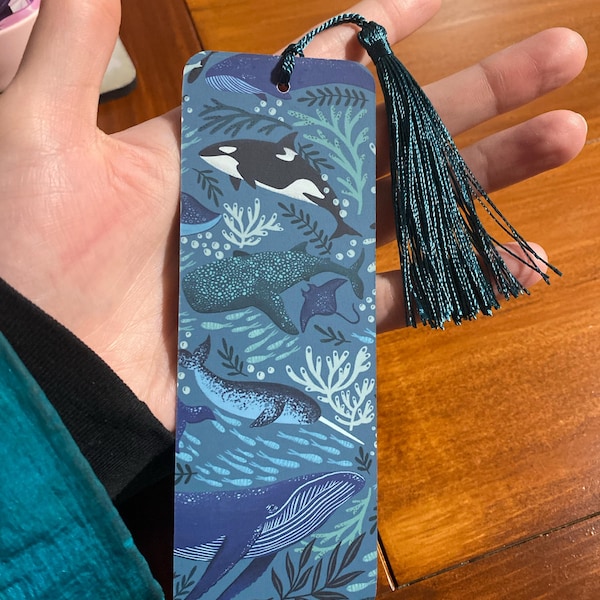 Whales Bookmark- Under the Sea Illustration- Winter Stationery- Blue ...