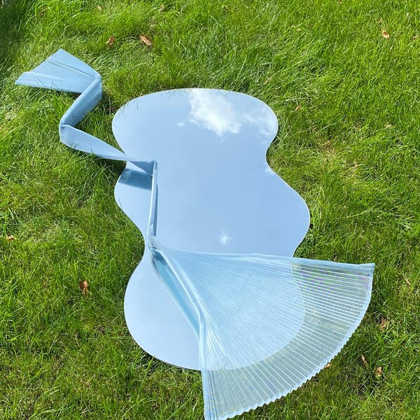 Blue Gradient Satin Fabric 1 Meter Gradual Color Change Cloth Sewing ...