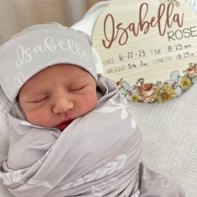 Floral Birth Stat Sign, Birth Announcement Plaque, Baby Name ...