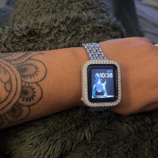 Silver Apple Watch Case Large 3.5mm Lab Diamonds Bezel Apple Watch ...