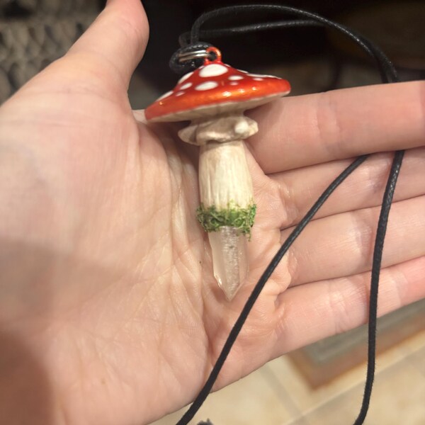Whimsical Quartz Mushroom Necklace | Handmade Nature Jewelry | Red ...