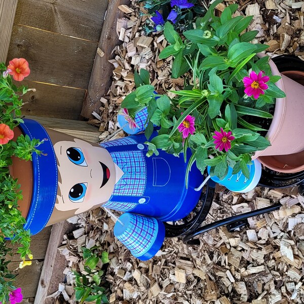 8'' Girl Flower Pot People/clay Pot People/pot Pal/pot Person/painted ...