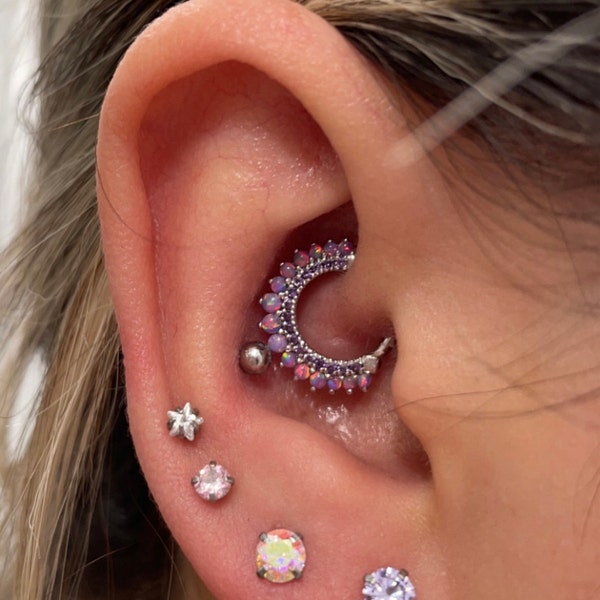 Purple Opal Daith Clicker: Sterling Silver Septum Ring (1pc) - Etsy