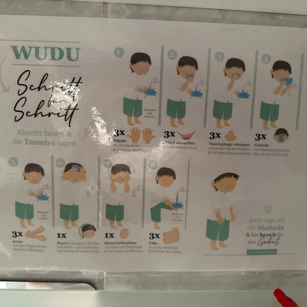 Wudu - A4-poster - Step for Step Guide to Learn Ablution - Wudu Abdest - Poster for Kids - Rose ...