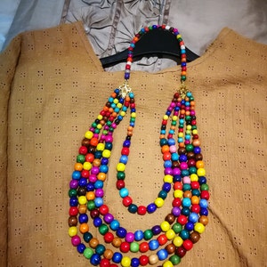 Multi Color Long Bead Necklaces for Womenlarge Wooden Bead | Etsy