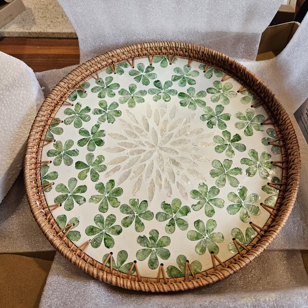 Sunshine Capiz Shell Inlay Round Coasters Set With Holder, 6 Coasters ...