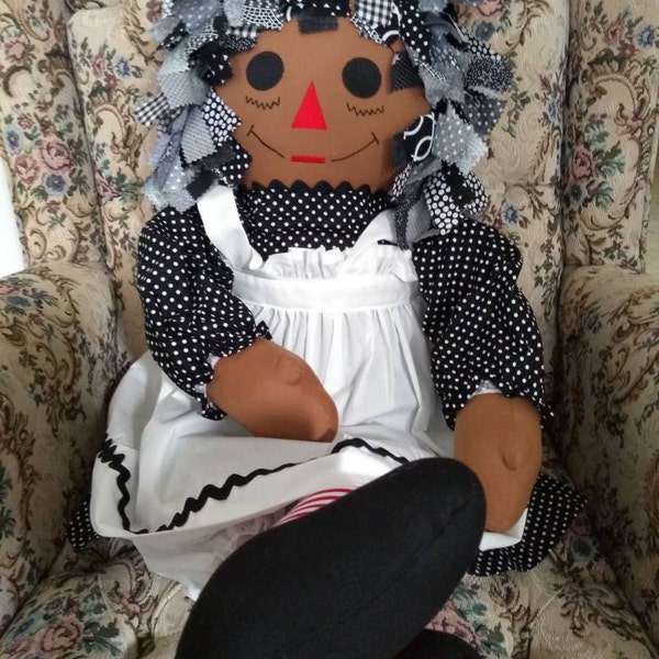 25 Inch Raggedy Ann African American Ladybug Dress Red Haired Doll ...