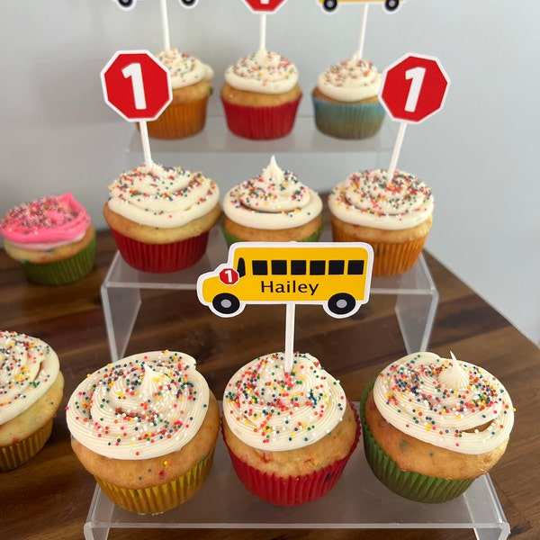 School Bus Cupcake Toppers: Personalized Party Decorations -set of 12 ...