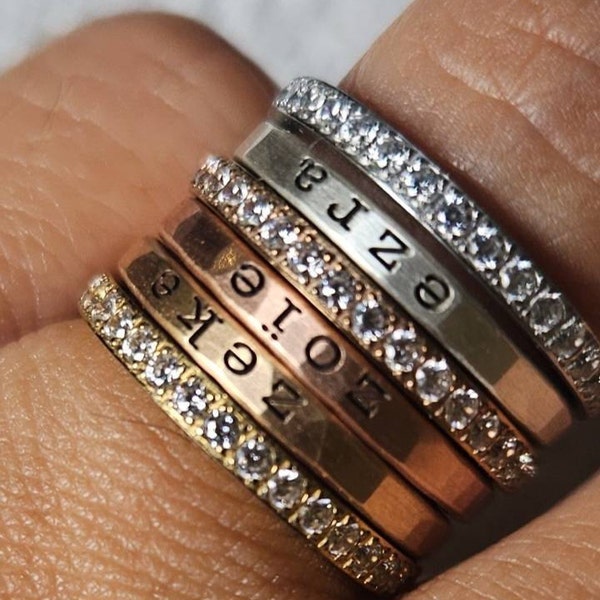 Ring Set Gift for Mom Stackable Rings Personalized Name Rings 14k Gold Filled Name Ring Set ...