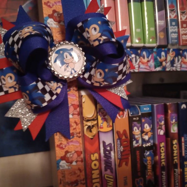 5 1/2" Sonic Bow, Sonic Hair Bow, Sonic Party, Sonic Birthday, Sonic ...