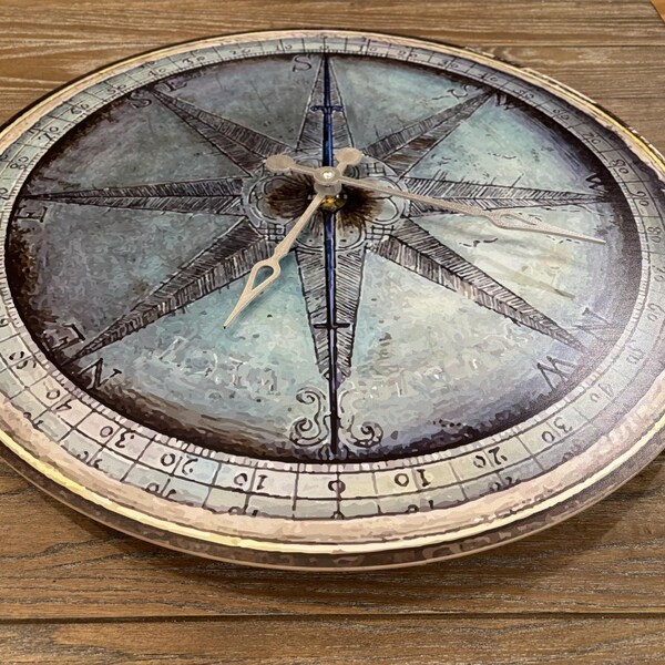 Compass Rose Clock, Wind Rose Clock, Nautical Wall Clock,coastal Wall ...