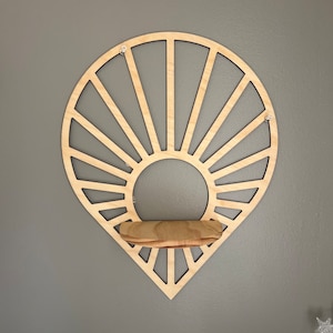 Floating Sun Teardrop Shaped Wood Wall Shelf Accent Shelf Plant Shelf ...