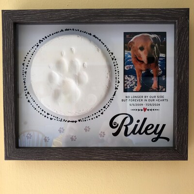 Pet Memorial Paw Print Harness Holder Shadow Box, Pet Loss Frame, Clay ...