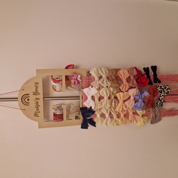 Rainbow Wooden Hair Bow Holder, Macrame Hanger, Niece Gift, Girls ...