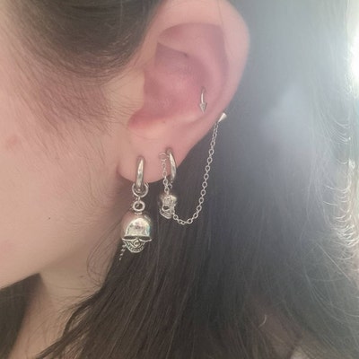 Skull Hoop Earrings, Hoop Earrings, Huggie Earrings, Huggie Hoop ...