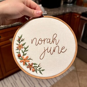 Hand Embroidered Name Hoop, Personalized Embroidery Hoop, Baby Name ...