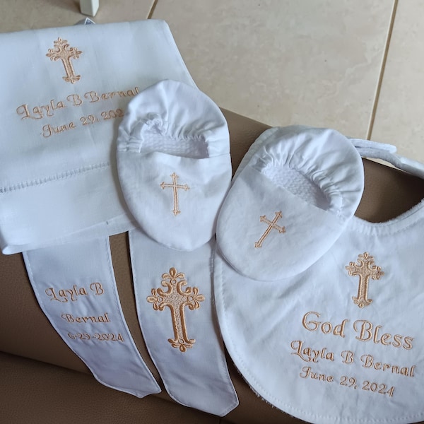 Custom Baptism Bundle - Bib, Stole, Towel and Shoes - Dedication, New ...